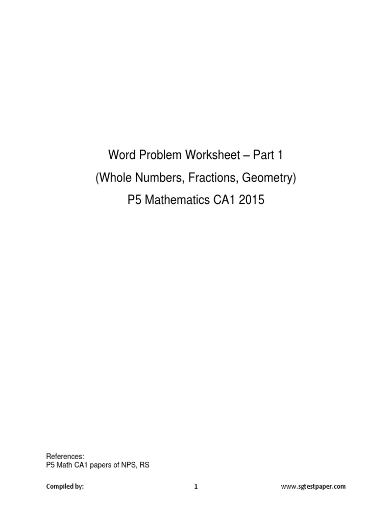 P5 Maths CA1 Worksheet - Word Problems PT 1 PDF | PDF | Teaching ...