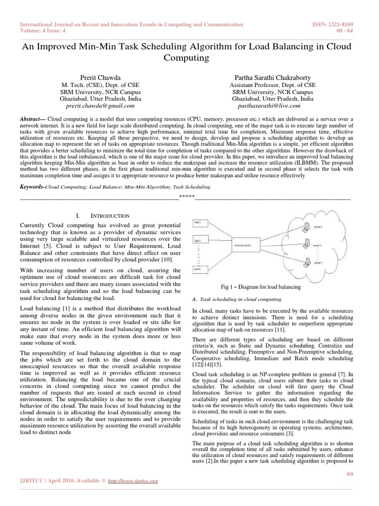 An Improved Min-Min Task Scheduling Algorithm For Load Balancing in Cloud Computing | PDF ...