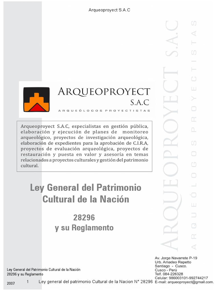 Ley General Del Patrimonio Cultural de La Nacion #28296-Arqueoproyect S.A.C | Descargar gratis ...