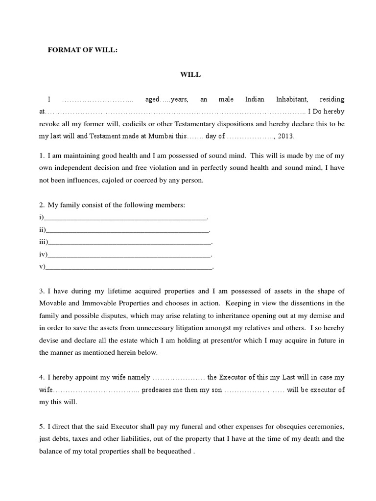 Format of Wills | PDF