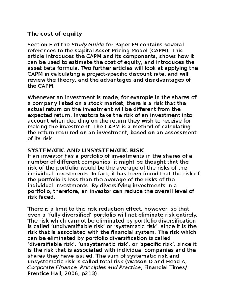 Cost of Capital & CAPM - CMA & ACCA | PDF | Capital Asset Pricing Model ...