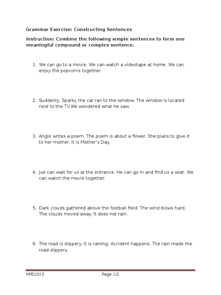 Grammar Exercise Compound Sentences | PDF