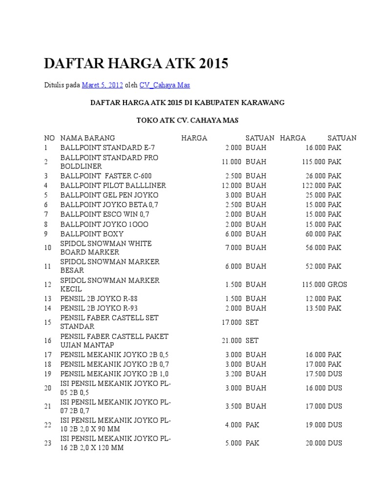 Daftar Harga Atk | PDF