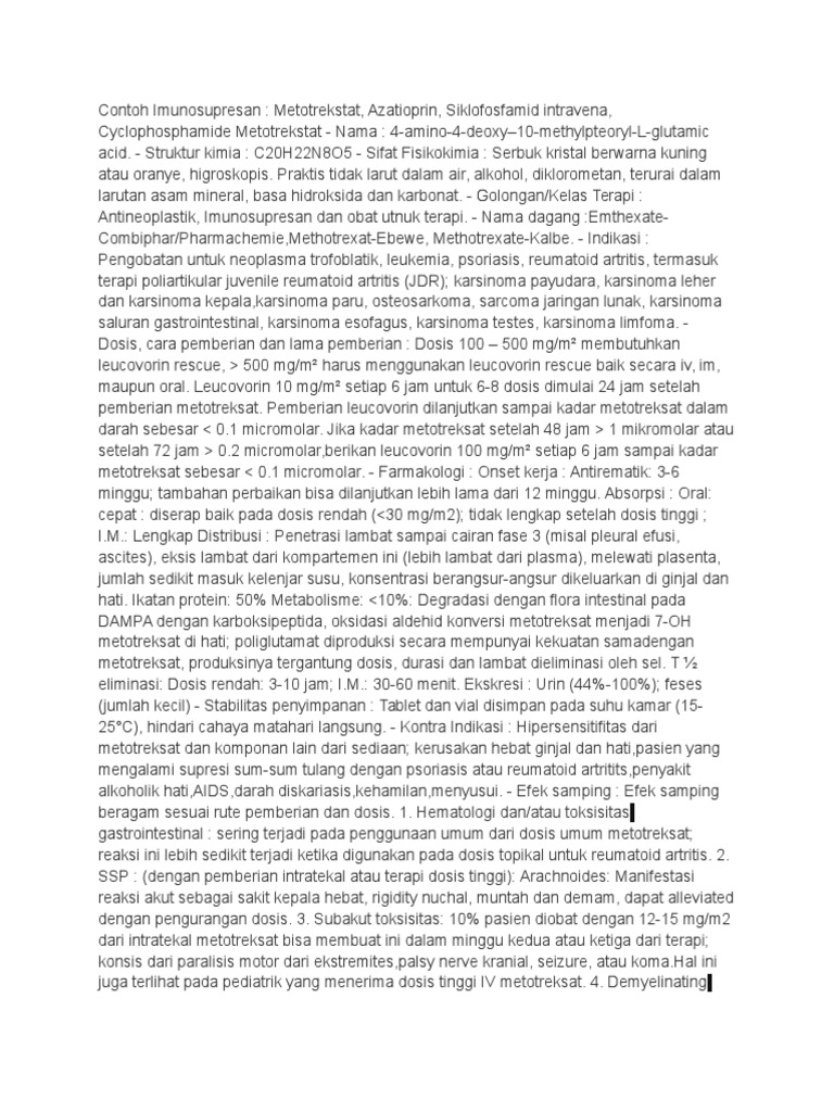 Imunosupresan Metotreksat: Dosis & Efek Samping | PDF
