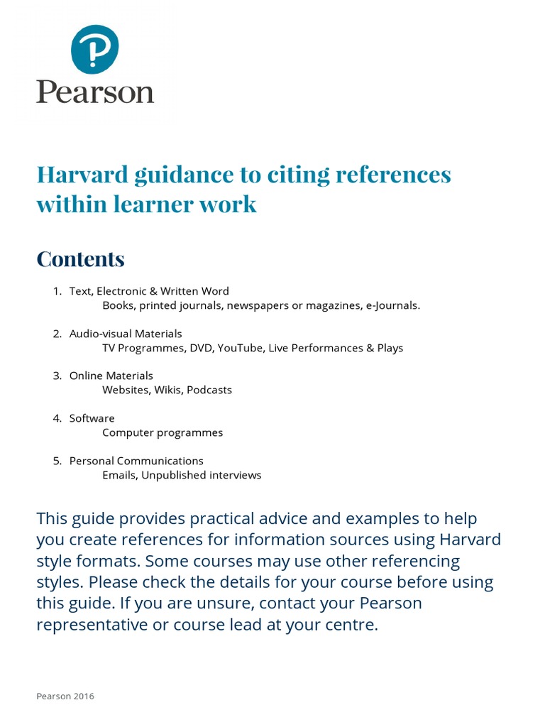 Pearson Guide To Harvard Referencing | PDF | Citation | Communication