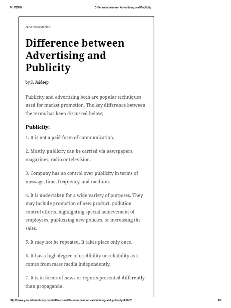 Marketing Pros: Ads vs. Publicity | PDF | Advertising | Mass Media
