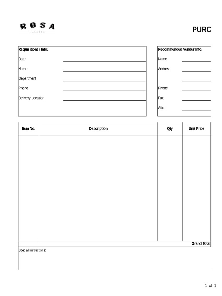 Purchase Requisition Form: Requisitioner Info: Recommended Vender Info ...