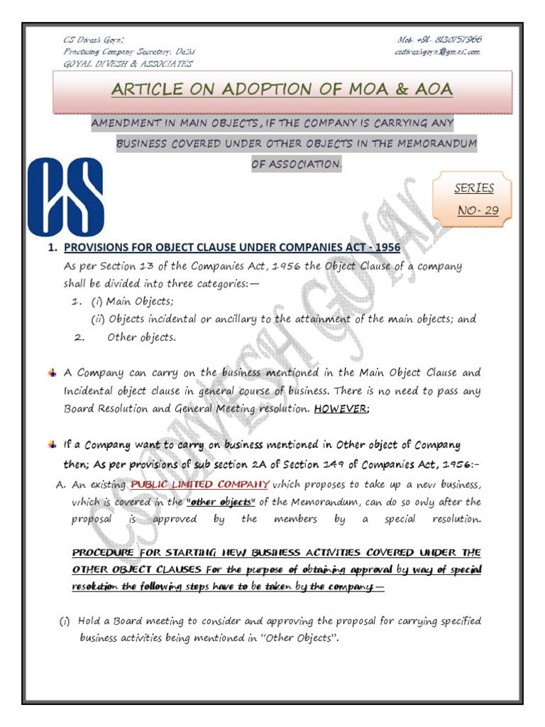 Adoption of MOA & AOA - Series - 29 | PDF | Government | Government Information