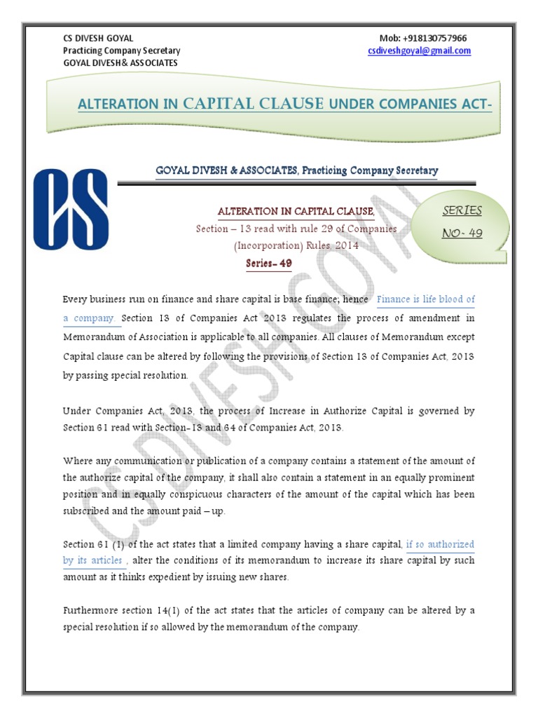 Capital Clause Alteration - Series - 49 | PDF | Board Of Directors ...