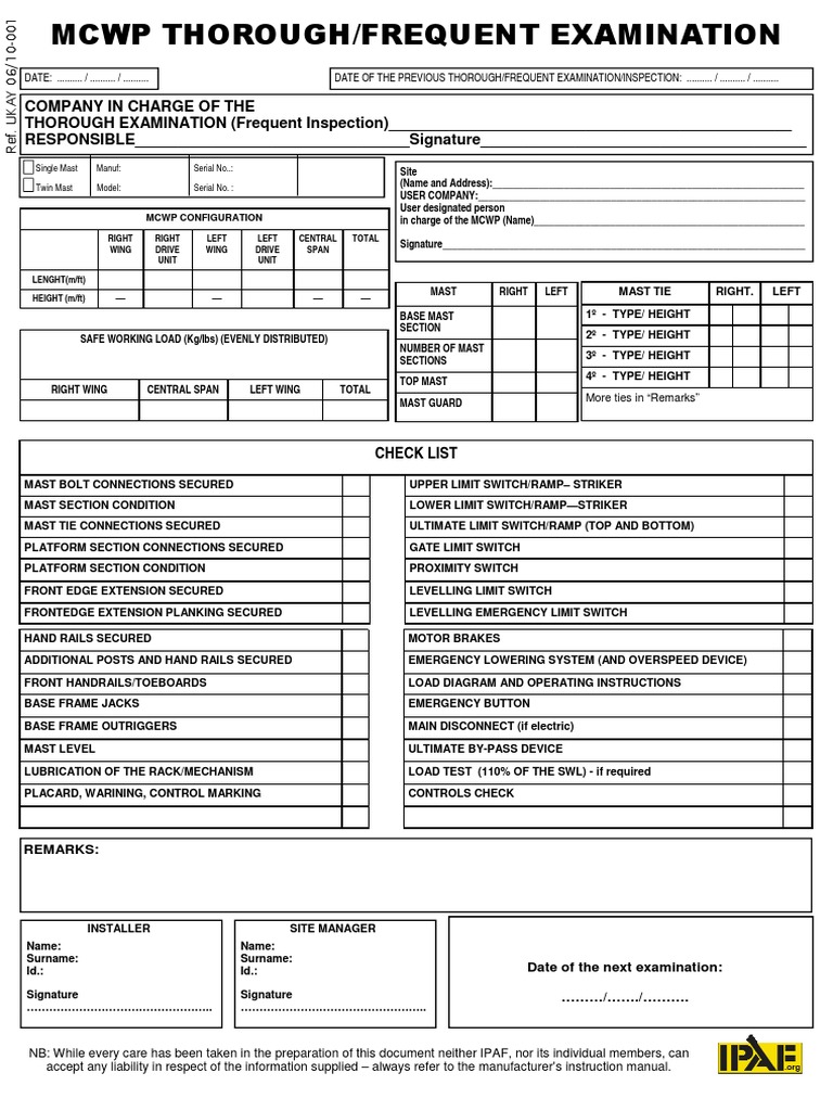 MCWP Thorough/Frequent Examination: Check List | PDF
