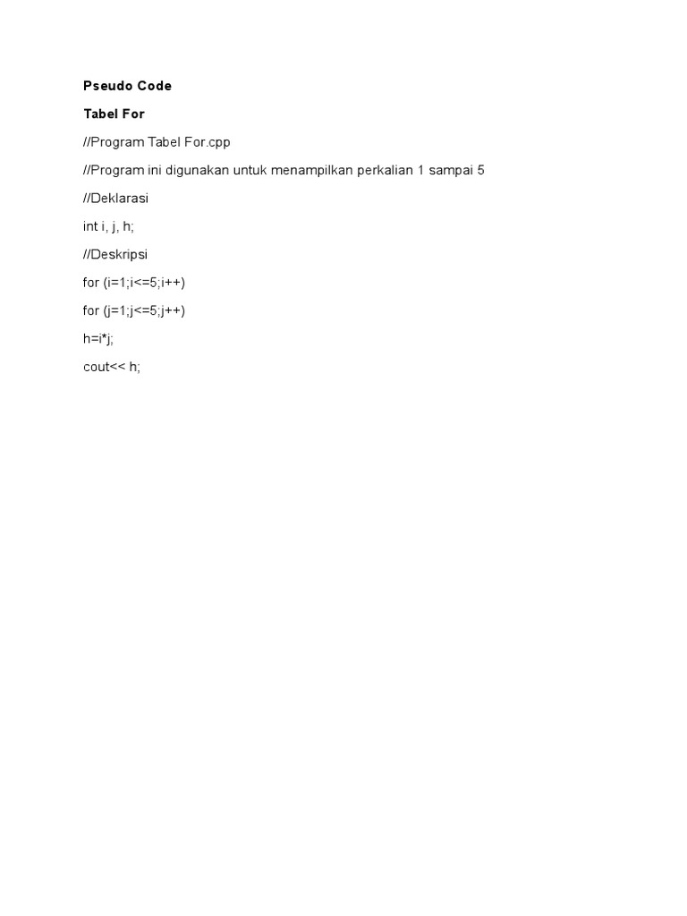 Pseudo Code Dan Flowchart Tabel For | PDF