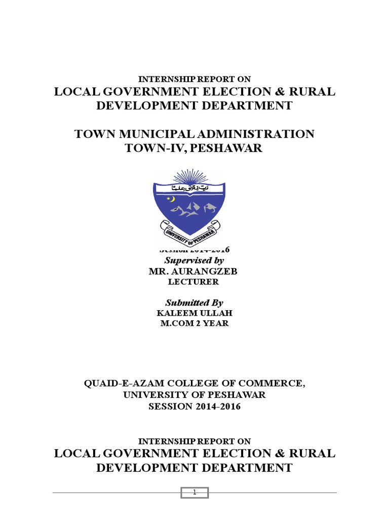 Internship Report On Town Municiple Administration Peshawar | PDF ...