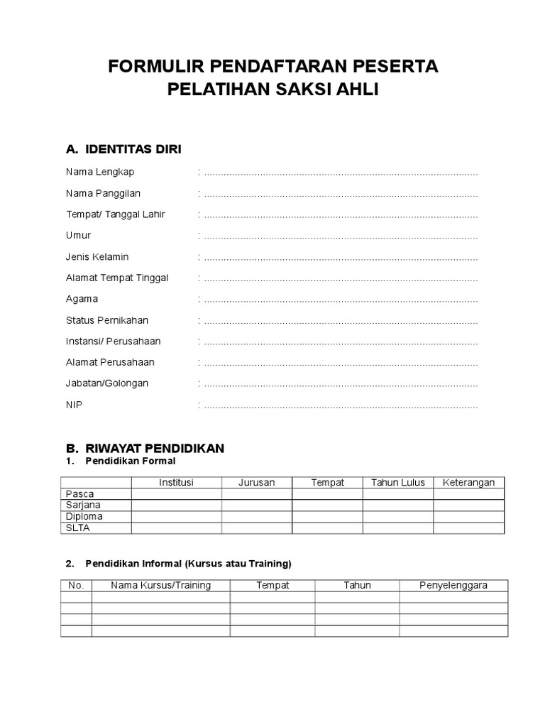 Form Pendaftaran Saksi Ahli | PDF