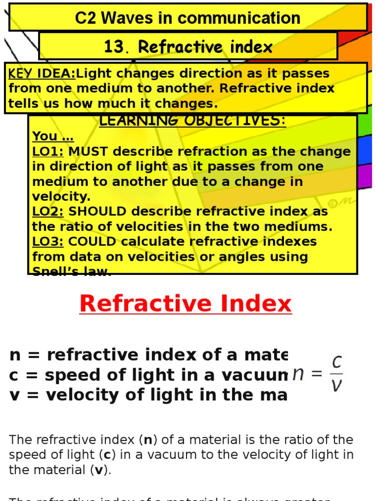 Lesson13 Refractive Index | PDF | Refraction | Refractive Index