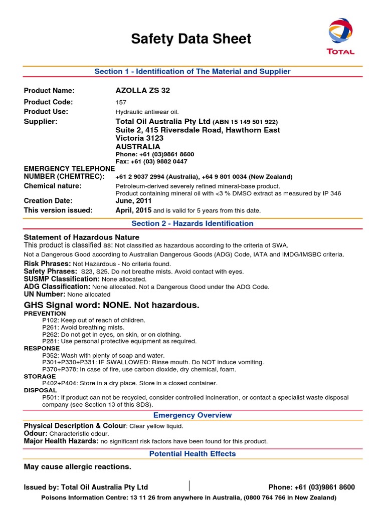 Azolla Zs 32 Msds | PDF | Fires | Dangerous Goods