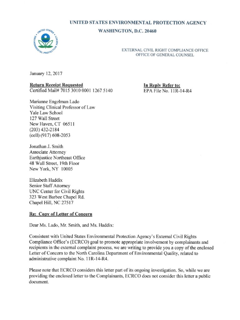 Letter To Complainants in Case #11R-14-R4 - Forwarding Letter of ...