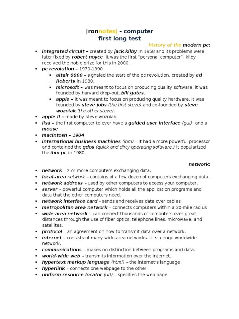 Ron Notes - Computer LT1T1 | PDF | Computer Data Storage | Input/Output