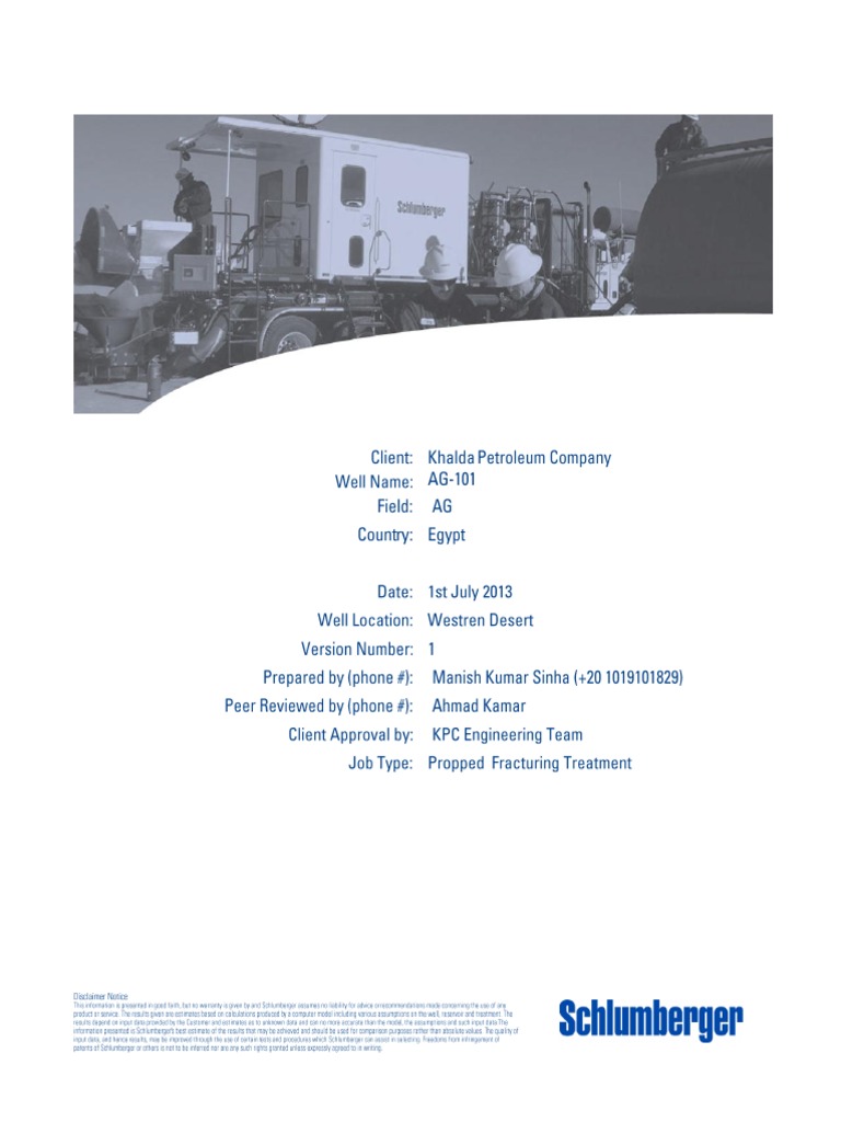 Fracturing Treatment Proposal for AG-101 | PDF | Leak | Pump