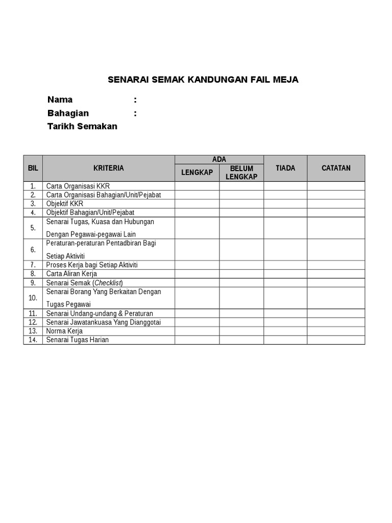 Contoh Format Fail Meja (10042015) | PDF