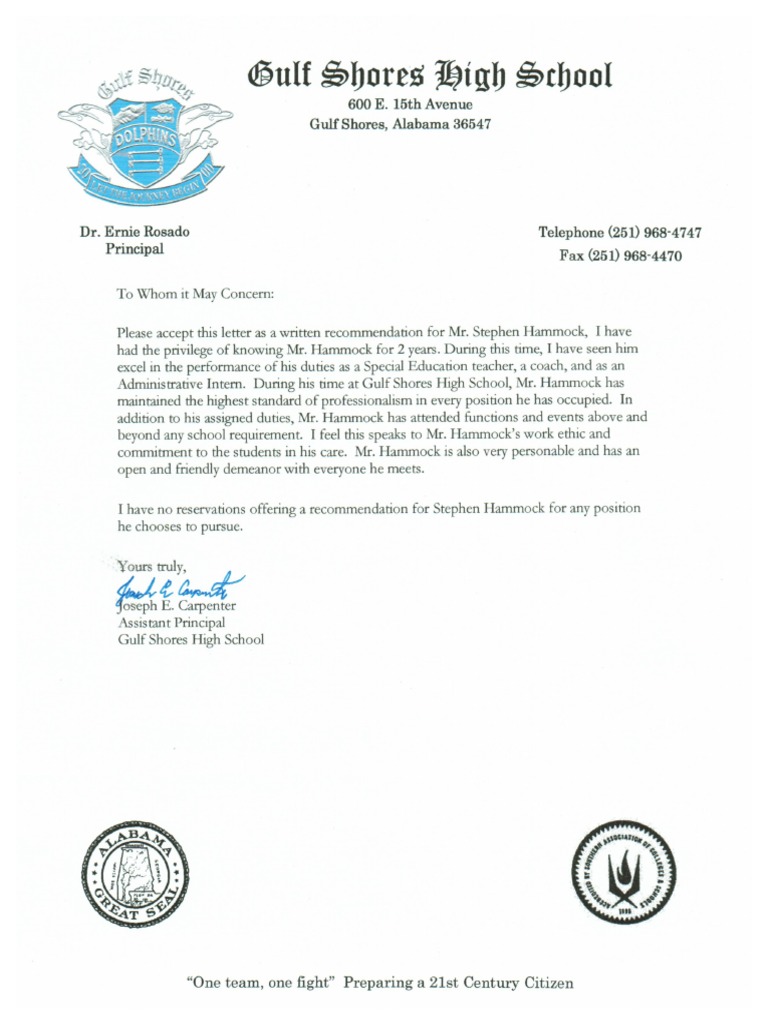 Joe Carpenter Letter of Recommendation | PDF