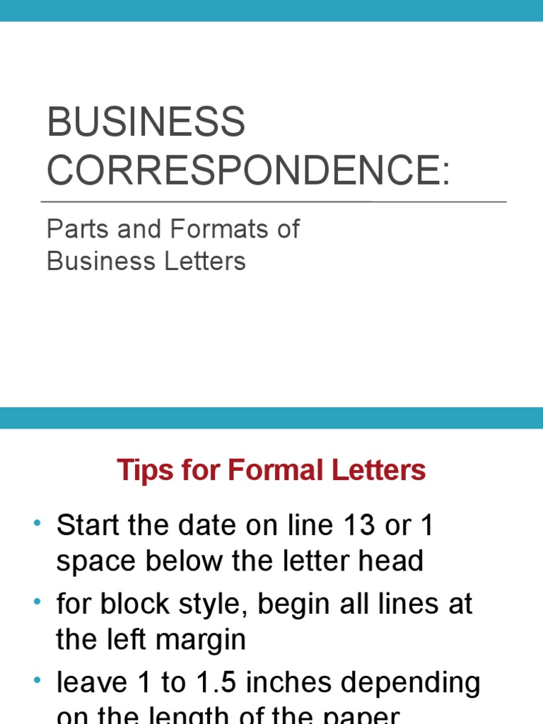 Business Correspondence - Parts and Formats of Business Letters | PDF ...