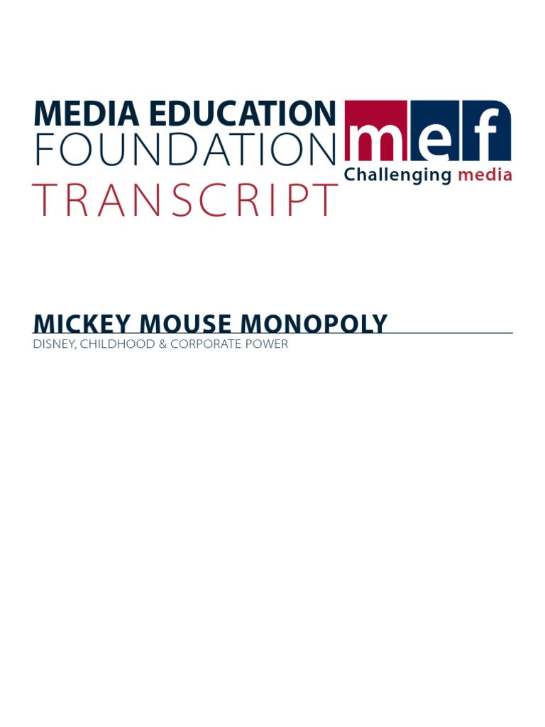 Mickey Mouse Monopoly: Power & Culture | PDF | Mass Media | The Walt ...