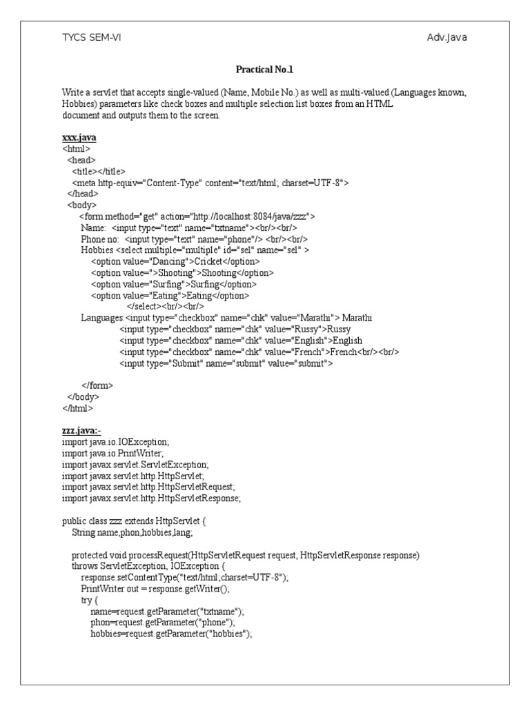 Java Sem6prac | Download Free PDF | Enterprise Java Beans | Java Servlet
