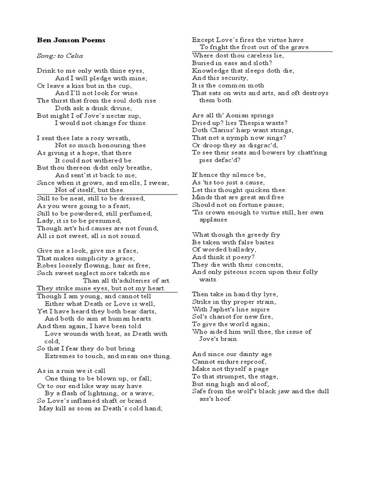 Ben Jonson Poems: Song: To Celia | PDF