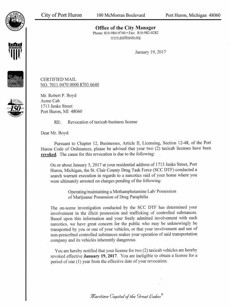 Acme Cab_Revocation Letter for Cab Business[1] | Vehicles For Hire ...