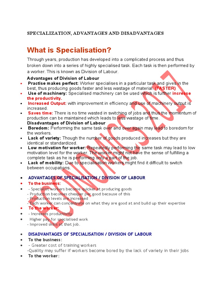 What Is Specialisation?: Specialization, Advantages and Disadvantages ...