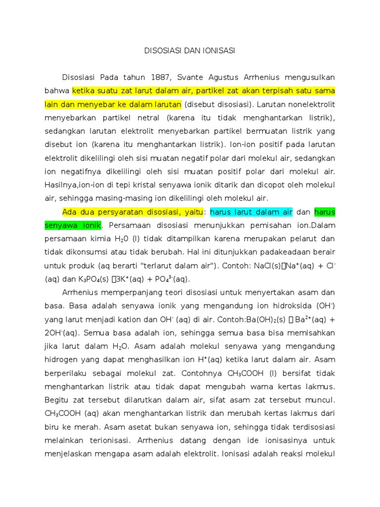 Perbedaan Disosiasi dan Ionisasi | PDF