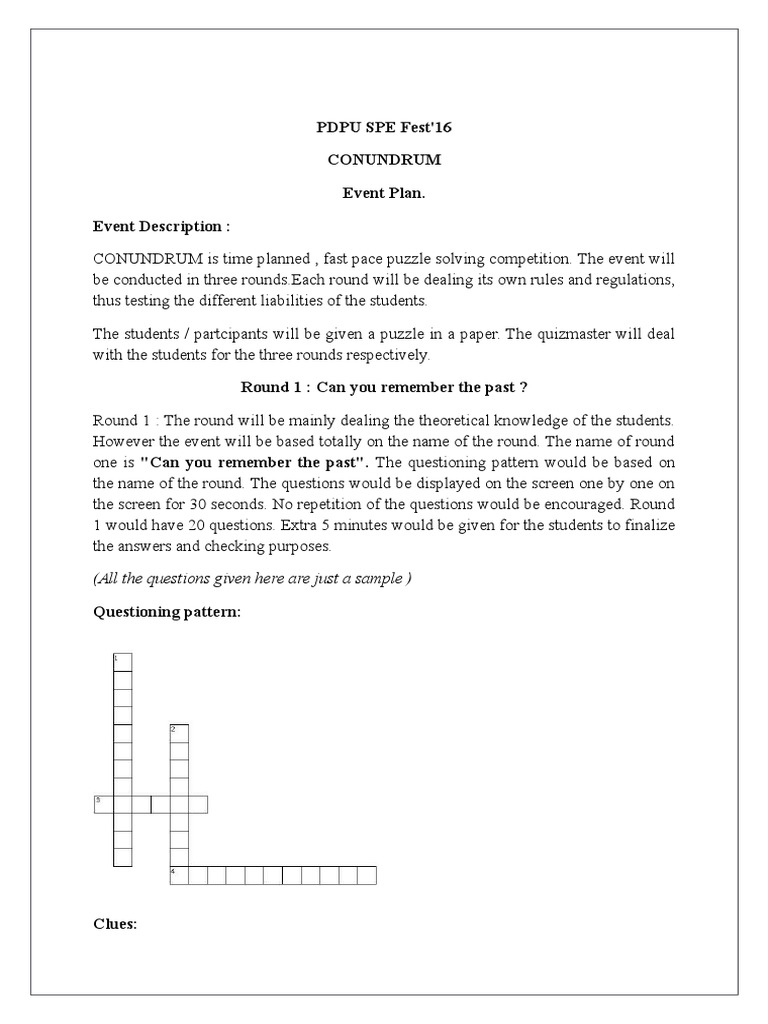 PDPU SPE Fest'16 Conundrum Event Plan. Event Description:: (All The ...