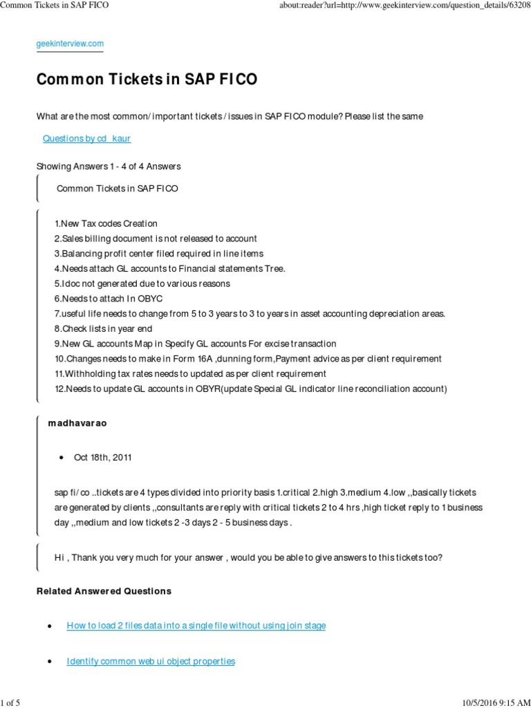 Common Tickets in SAP FICO | PDF | Computing | Software