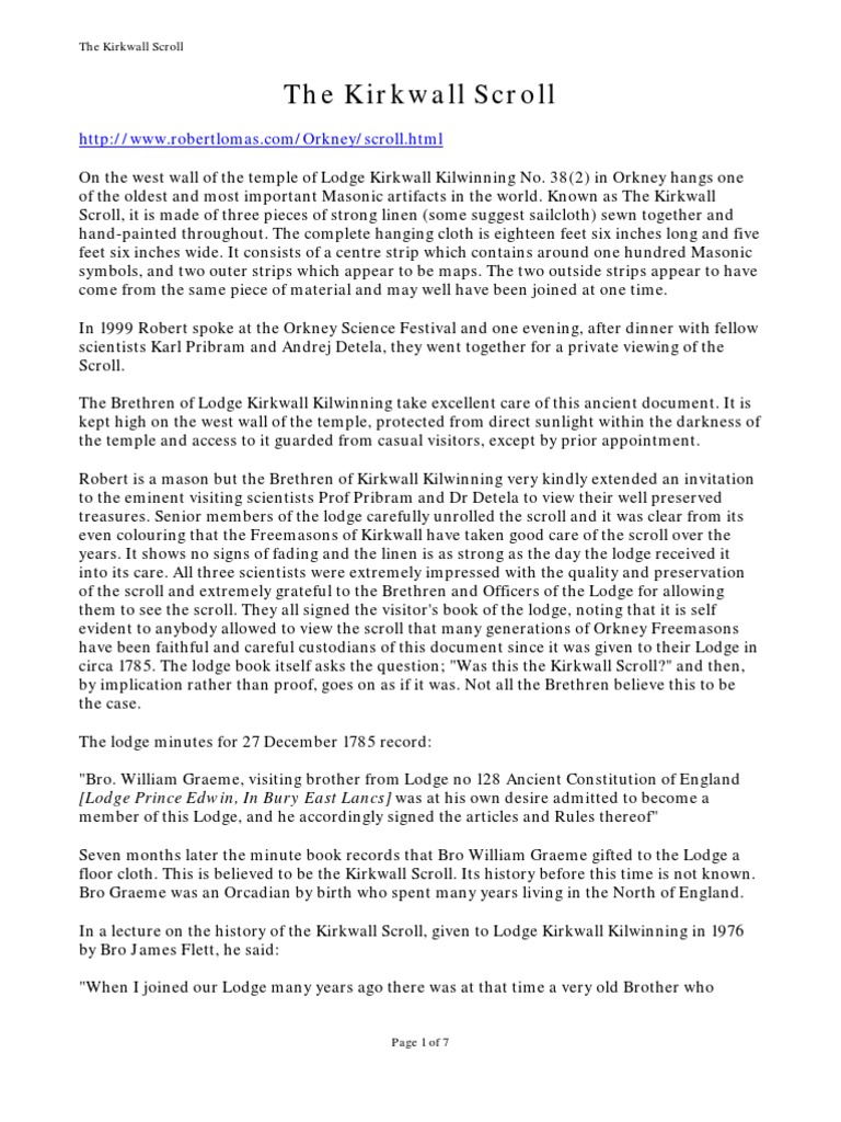 The Kirkwall Scroll | PDF | Freemasonry | Masonic Lodge