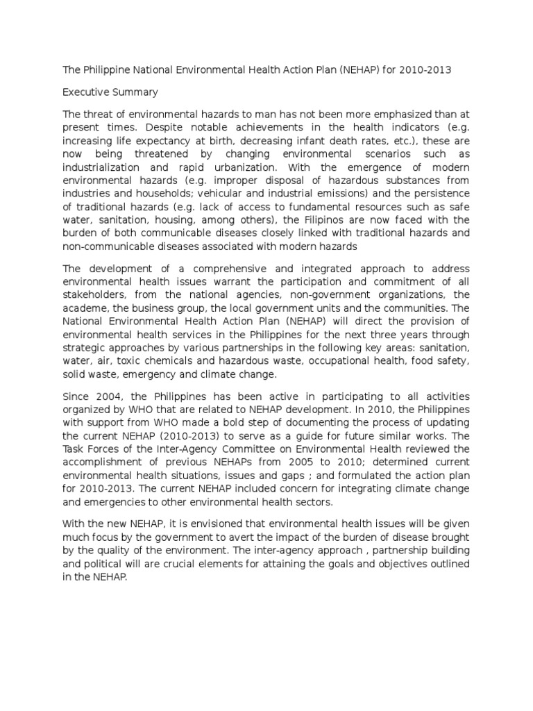 The Philippine National Environmental Health Action Plan | PDF ...