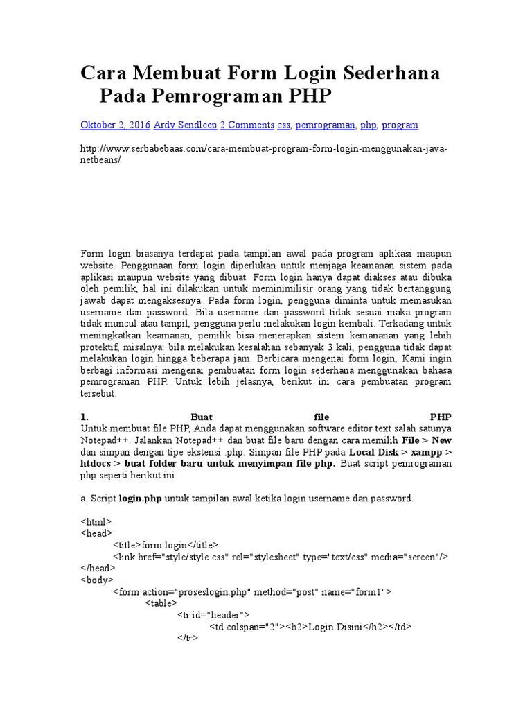 Cara Membuat Form Login Sederhana Pada Pemrograman PHP | PDF | Karier ...