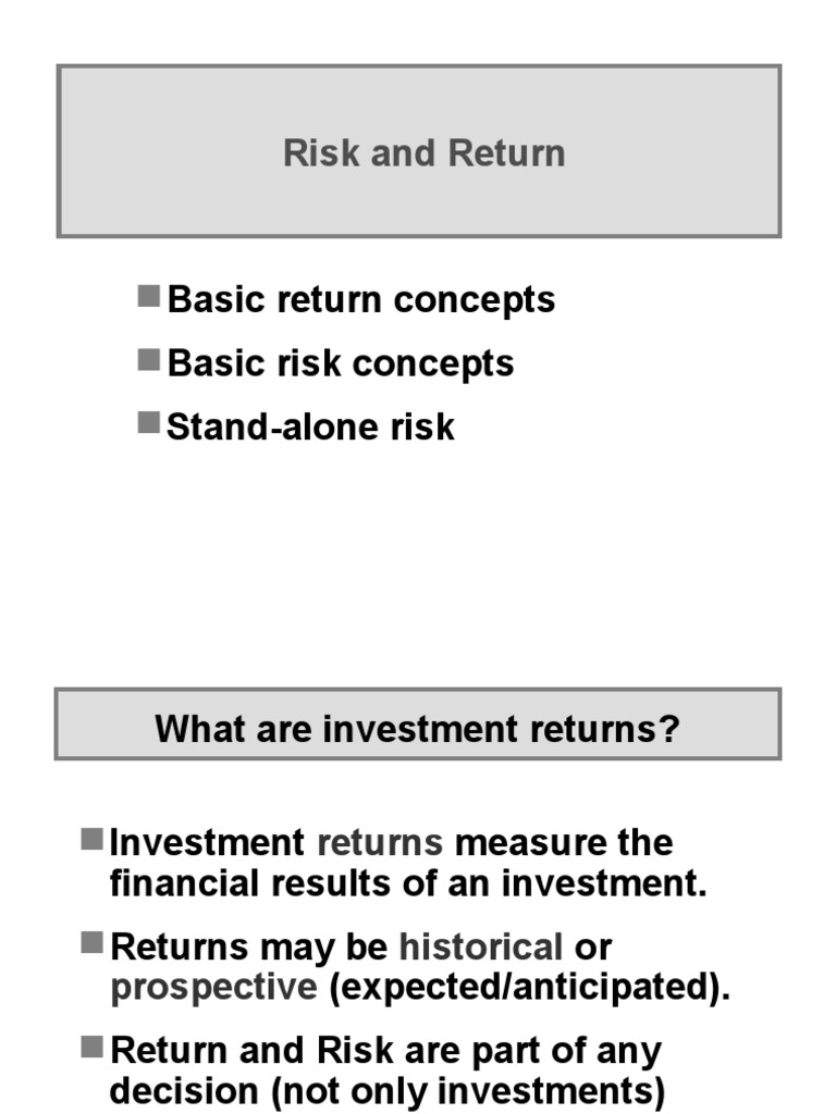 Risk and Return: Basic Return Concepts Basic Risk Concepts Stand-Alone Risk | PDF | Coefficient ...