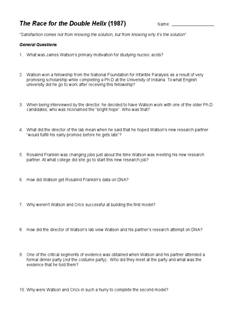 The Race For The Double Helix | PDF | James Watson | Francis Crick