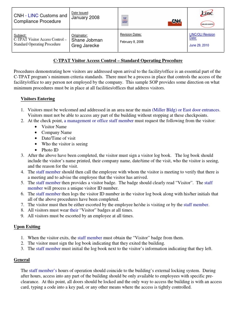Sop Visitor Procedures - Linc | PDF | Computing | Computing And ...