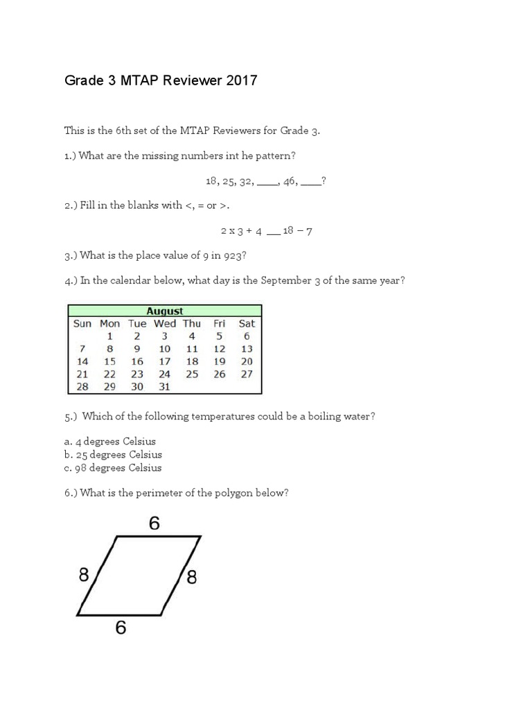 Grade 3 MTAP Math Reviewer 2017 | PDF | Celsius | International System ...
