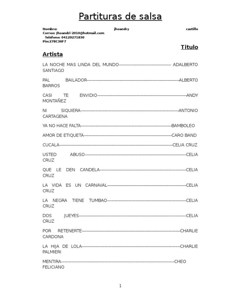 149386778-Partituras-de-Salsa.docx | Música dance | Musica Latinoamericana