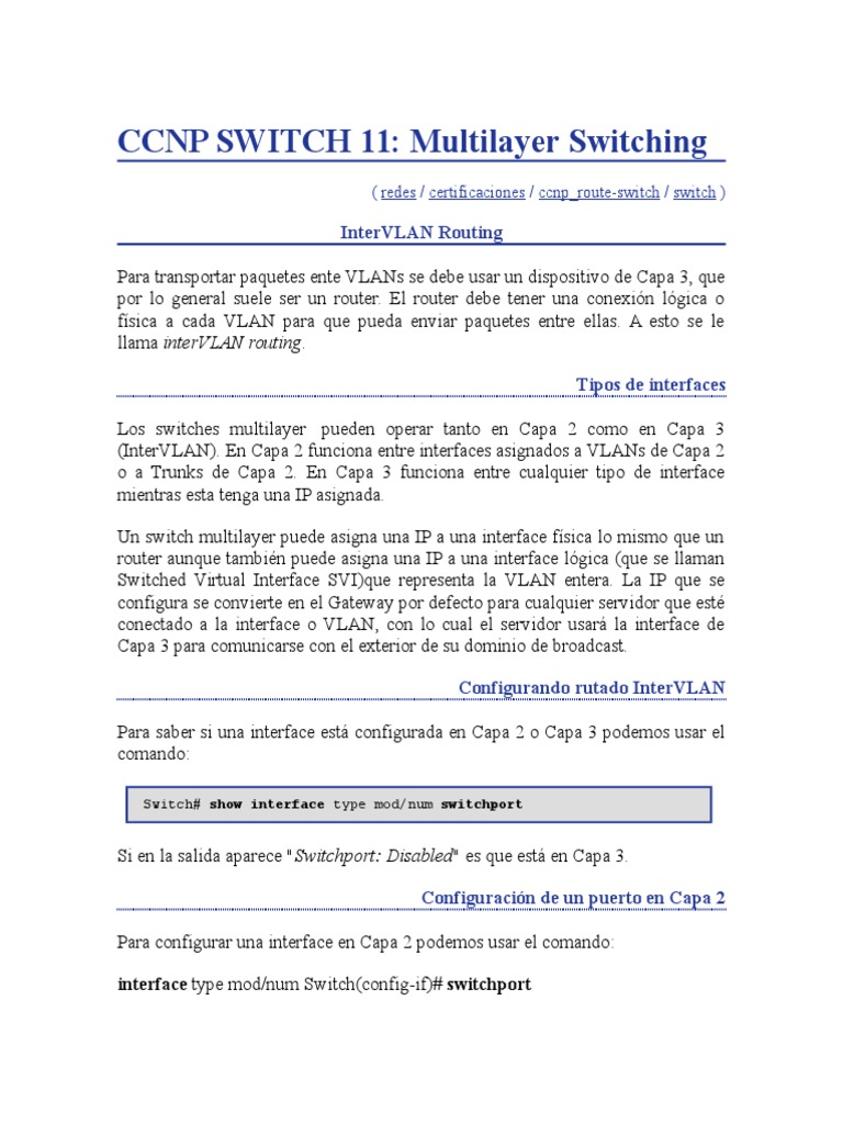 CCNP Switch Multicapa | PDF | Dirección IP | Conmutador de red