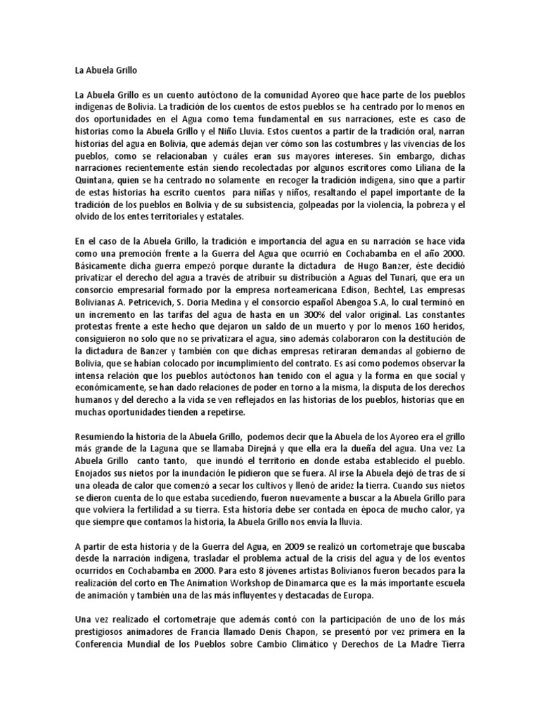 Cuento de la Abuela Grillo en Bolivia | PDF