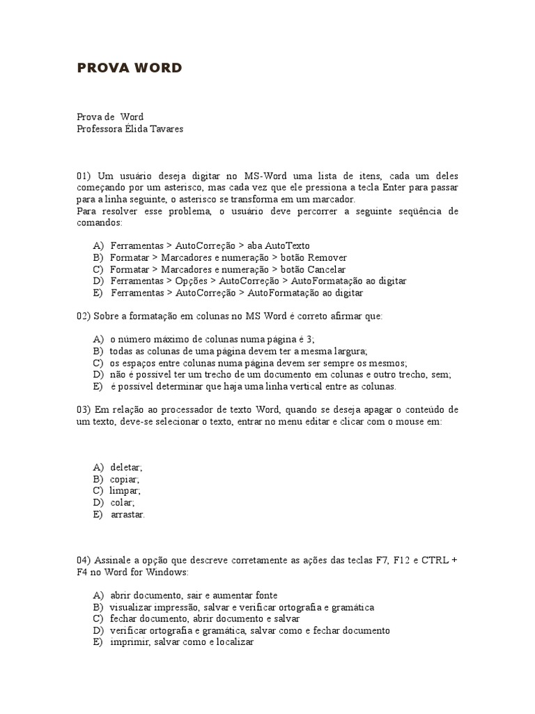 Prova Word | PDF | E-mail | Janela (informática)