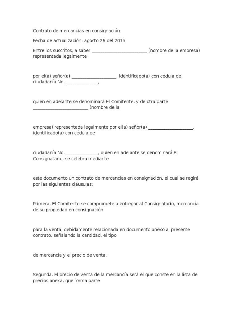 Contrato de mercancías en consignación.docx | Póliza de seguros | Precios