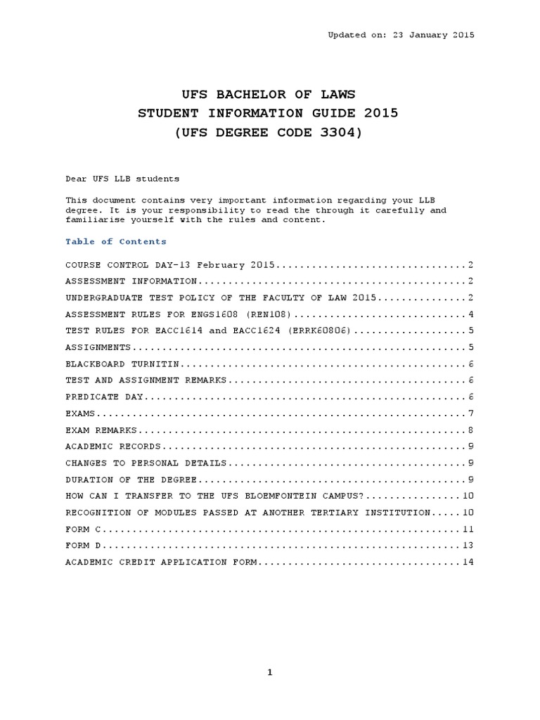 UFS LLB Degree Student Information Guide 2015 v1 | PDF | Test ...