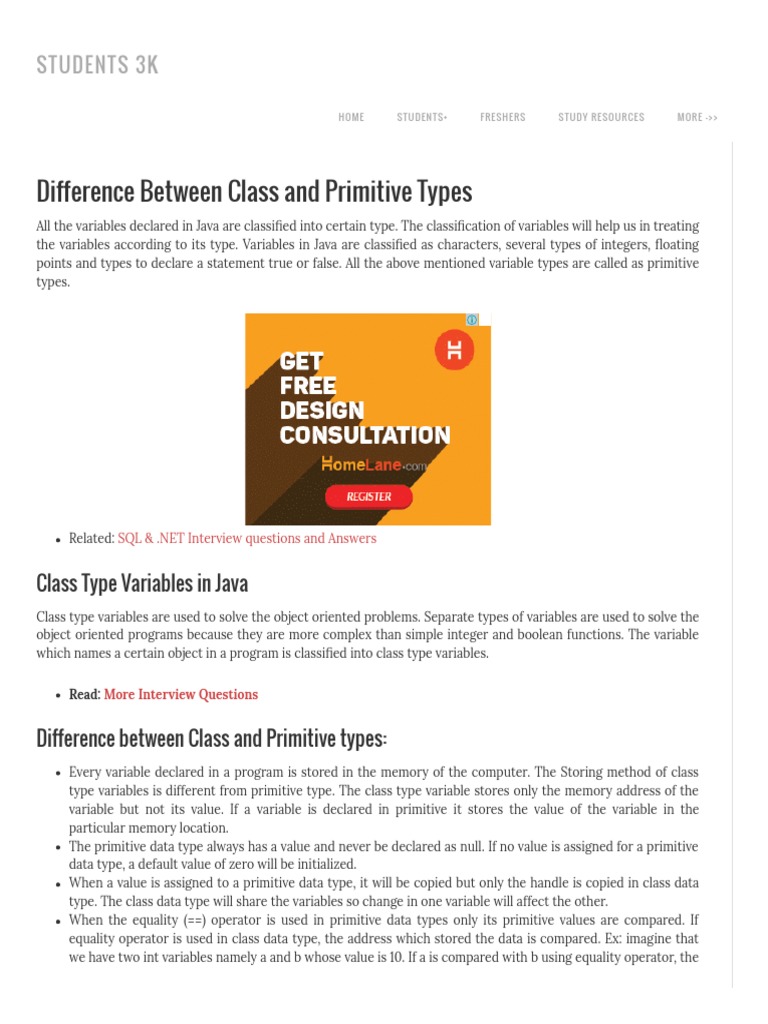 Difference Between Class and Primitive Types: Students 3K | PDF | Data ...