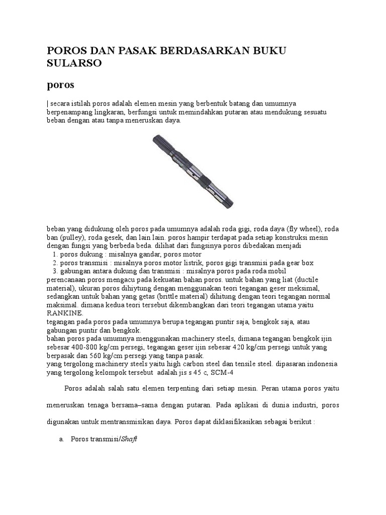 Poros Dan Pasak Berdasarkan Buku Sularso | PDF
