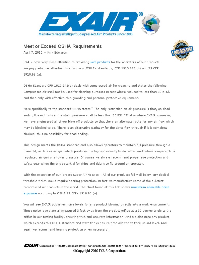Meet or Exceed OSHA Requirements | PDF | Noise | Gas Technologies