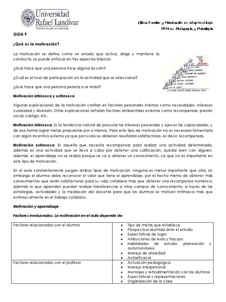 Guia 9 Motivacion en El Aprendizaje Clima Escolar | PDF | Motivación ...